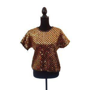 Vintage | Tops | Vintage Gold Sequin Disco Top | Poshmark